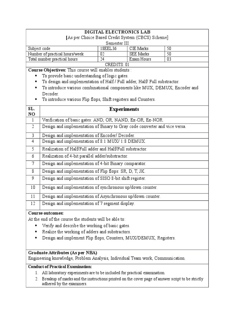 Digital Electronics Lab (As Per Choice Based Credit System (CBCS) Scheme) | PDF