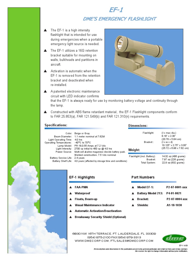 Part - Flash Light - DME - EF-1 - Data Sheet | PDF | Flashlight | Equipment