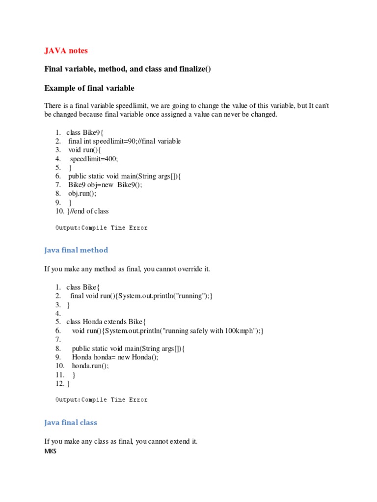 Final Variable in Java PDF | PDF | Method (Computer Programming ...