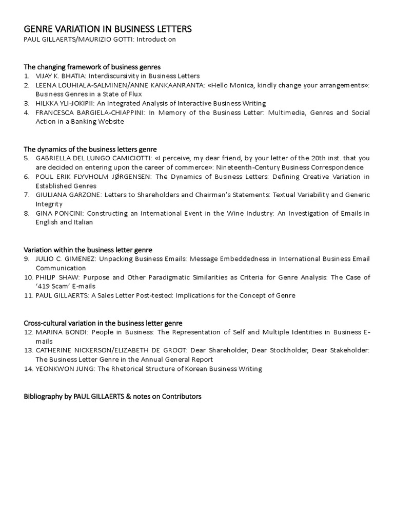 Genre Variation in Business Letters (Summary) PDF | PDF | Genre ...