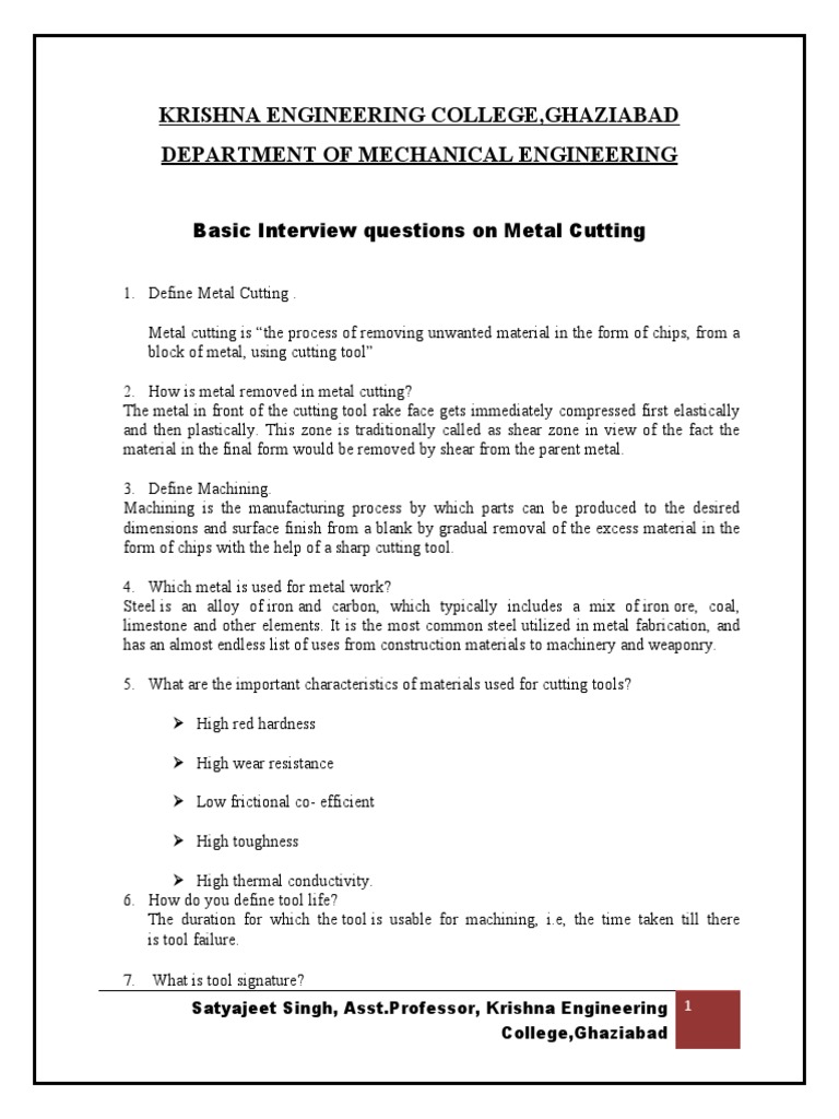 35 Basic Interview Questions | Download Free PDF | Machining | Chemical ...