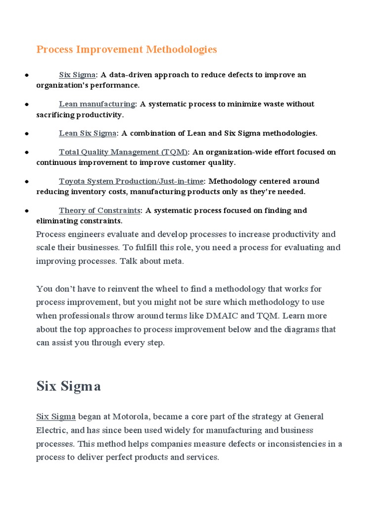 Process Improvement Methodologies | PDF | Six Sigma | Business Process