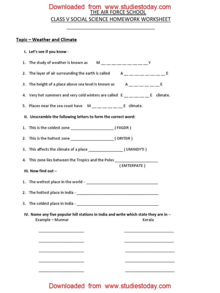 CBSE Class 5 Social Science - Weather and Climate PDF | PDF
