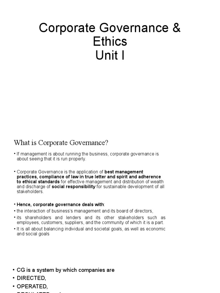 Introduction To Corporate Governance | PDF | Corporate Governance ...