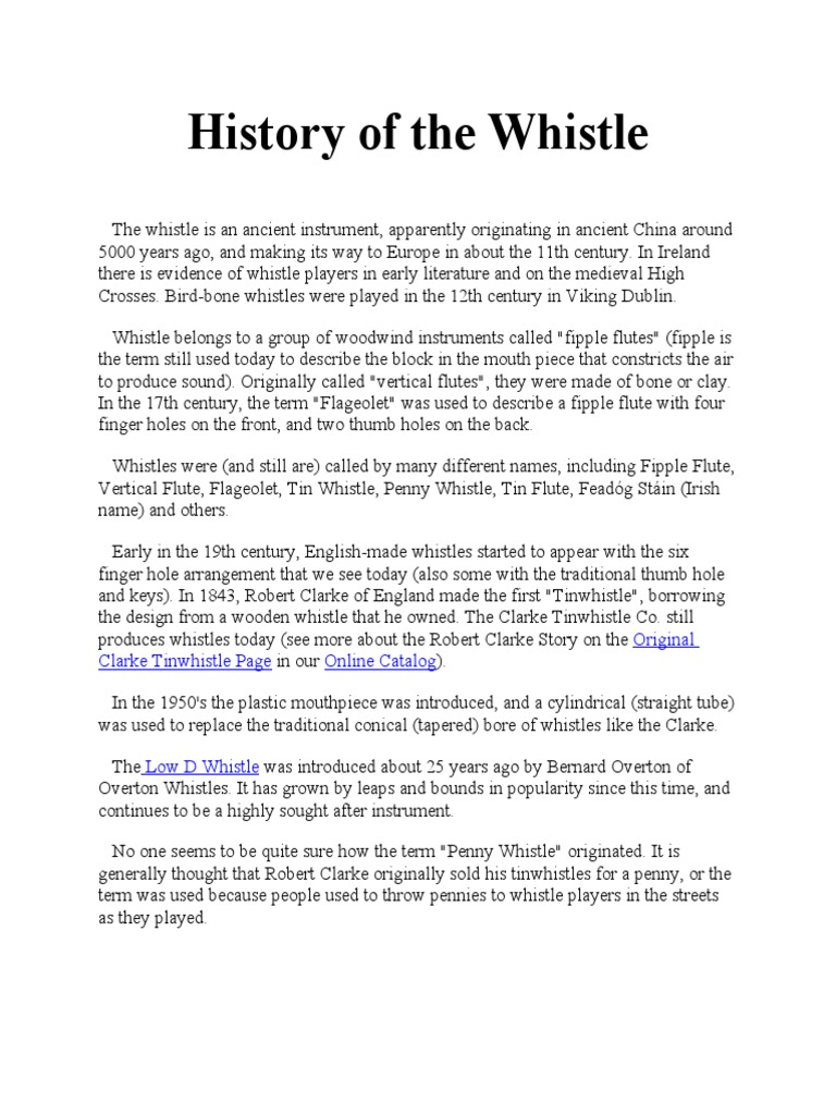 History of the Whistle | PDF | Music Technology | Woodwind Instruments