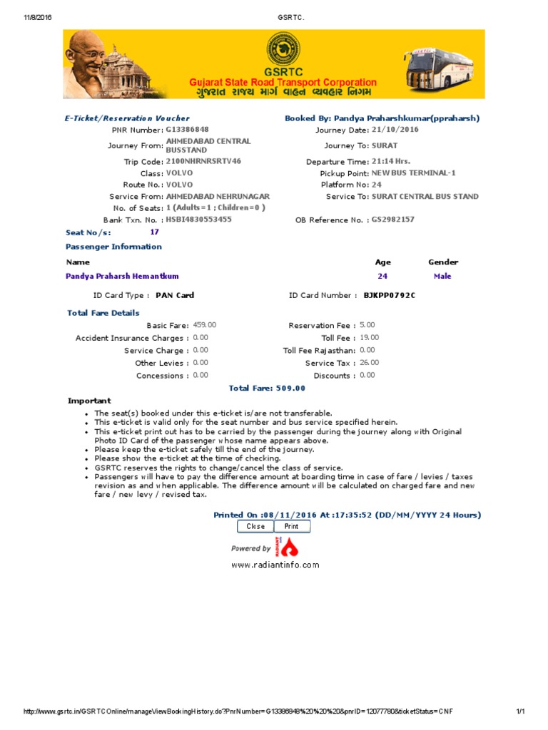 GSRTC PDF | Download Free PDF | Fare | Identity Document