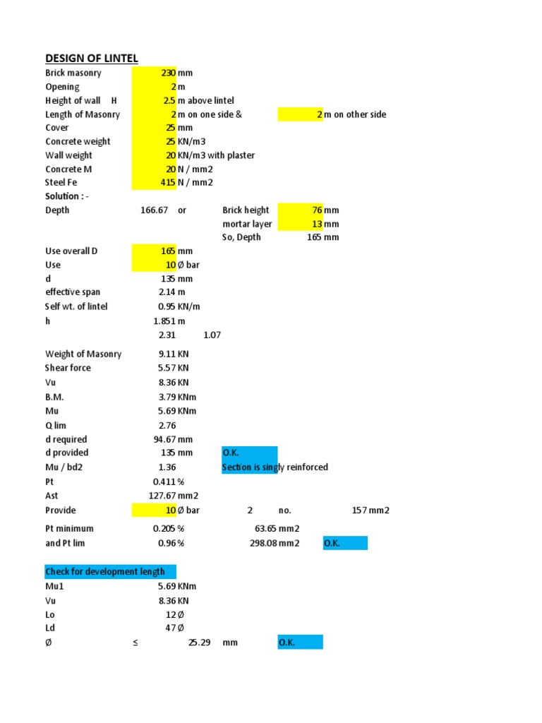 Design of Lintel: Solution | PDF | Masonry | Building Technology