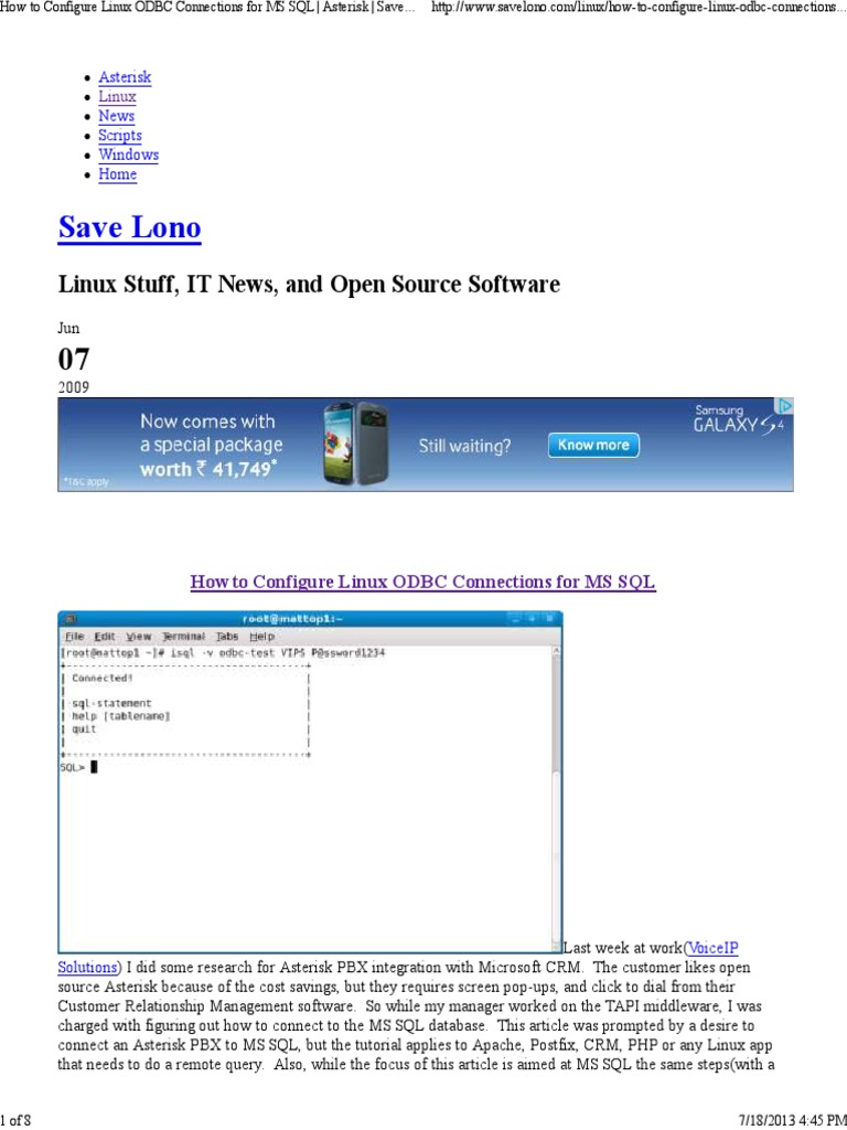 Configure Linux Odbc Connections For Ms Sql Save Lono Pdf Microsoft Sql Server Linux