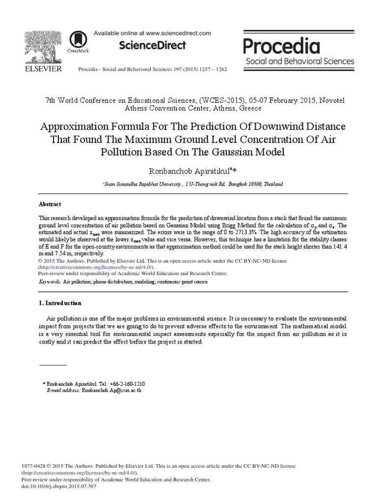 Approximation Formula For The Prediction of Downwind Distance That ...