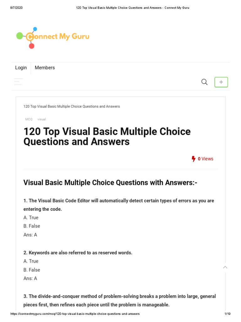 120 Top Visual Basic Multiple Choice Questions and Answers - Connect My Guru PDF | PDF ...