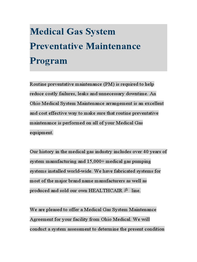 Medical Gas System Preventative Maintenance Progra | PDF | Pump ...