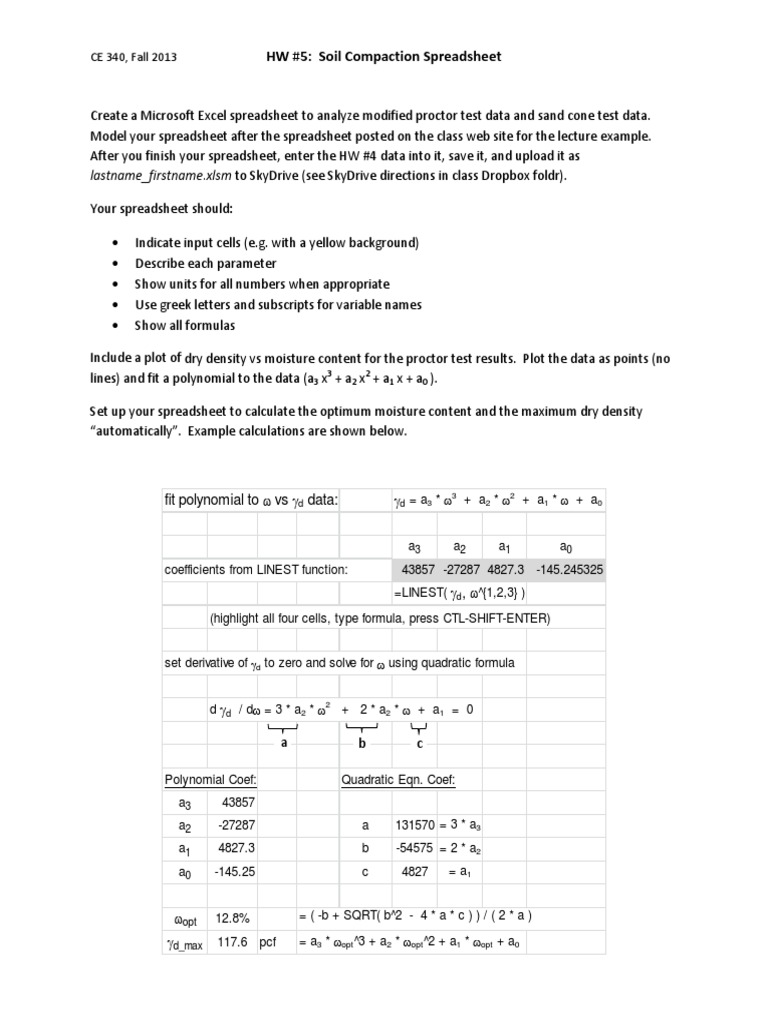 HW 5 Soil Compaction Spreadsheet