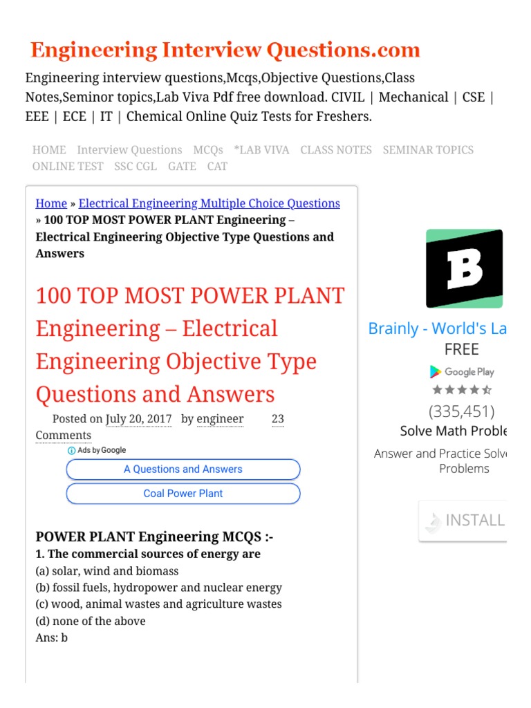 100 TOP POWER PLANT Engineering Questions and Answers PDF | PDF | Power ...