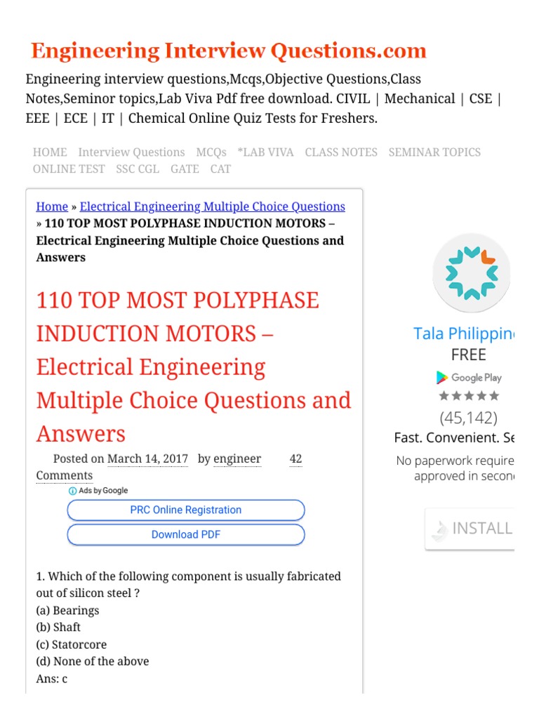 110 TOP MOST POLYPHASE INDUCTION MOTORS - Electrical Engineering Multiple CH | PDF | Electric ...