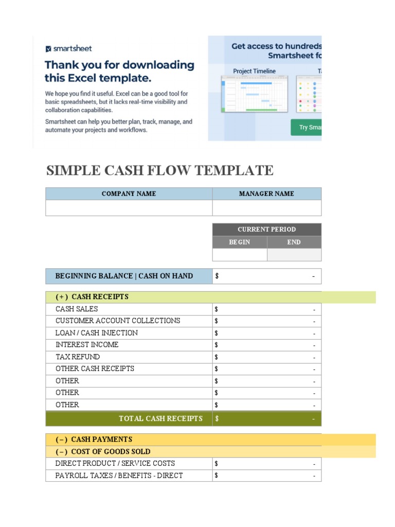 Simple Cash Flow Template Guide | PDF | Receipt | Fee