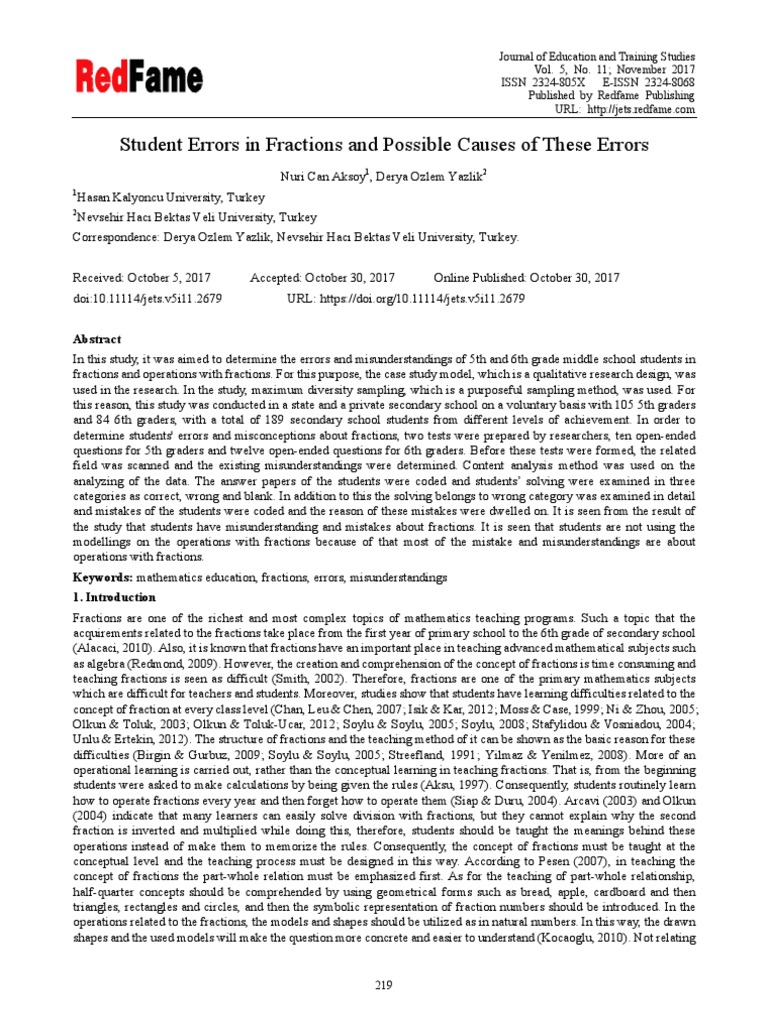 Student Errors in Fractions and Possible Causes of These Errors | PDF ...