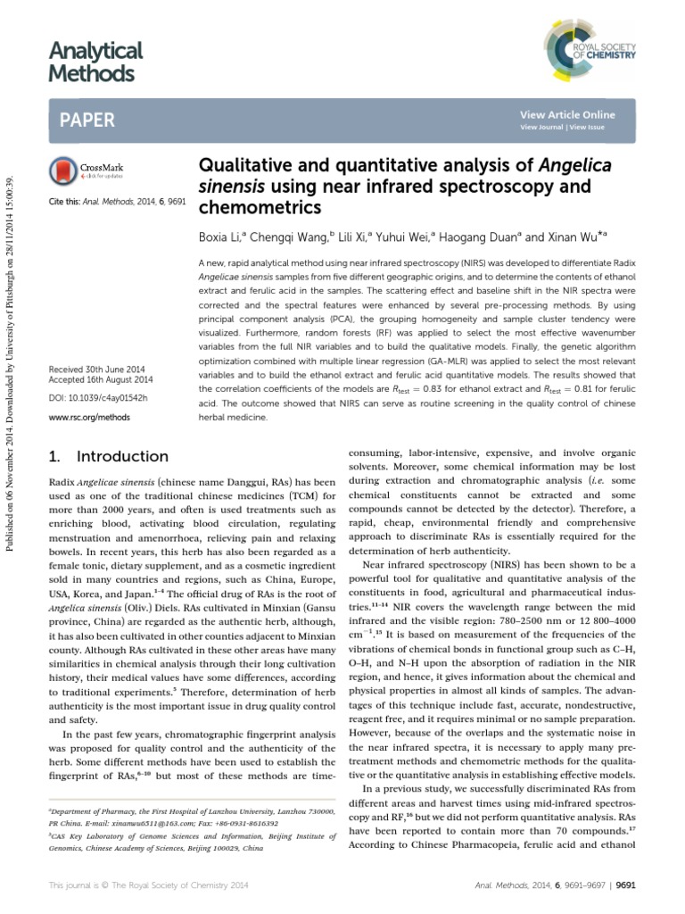 Analytical Methods: Paper | Download Free PDF | Principal Component ...