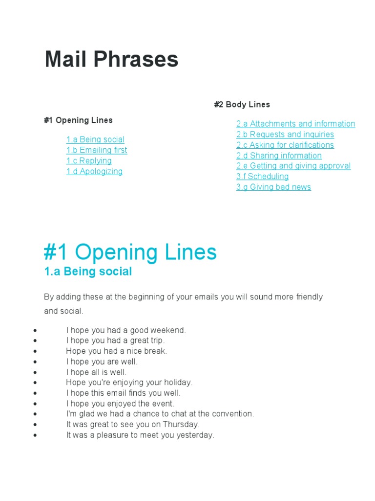 Mail Phrases: #1 Opening Lines | PDF