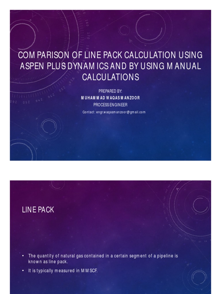 Comparison of Line Pack Calculation Using Aspen Plus Dynamics and by ...