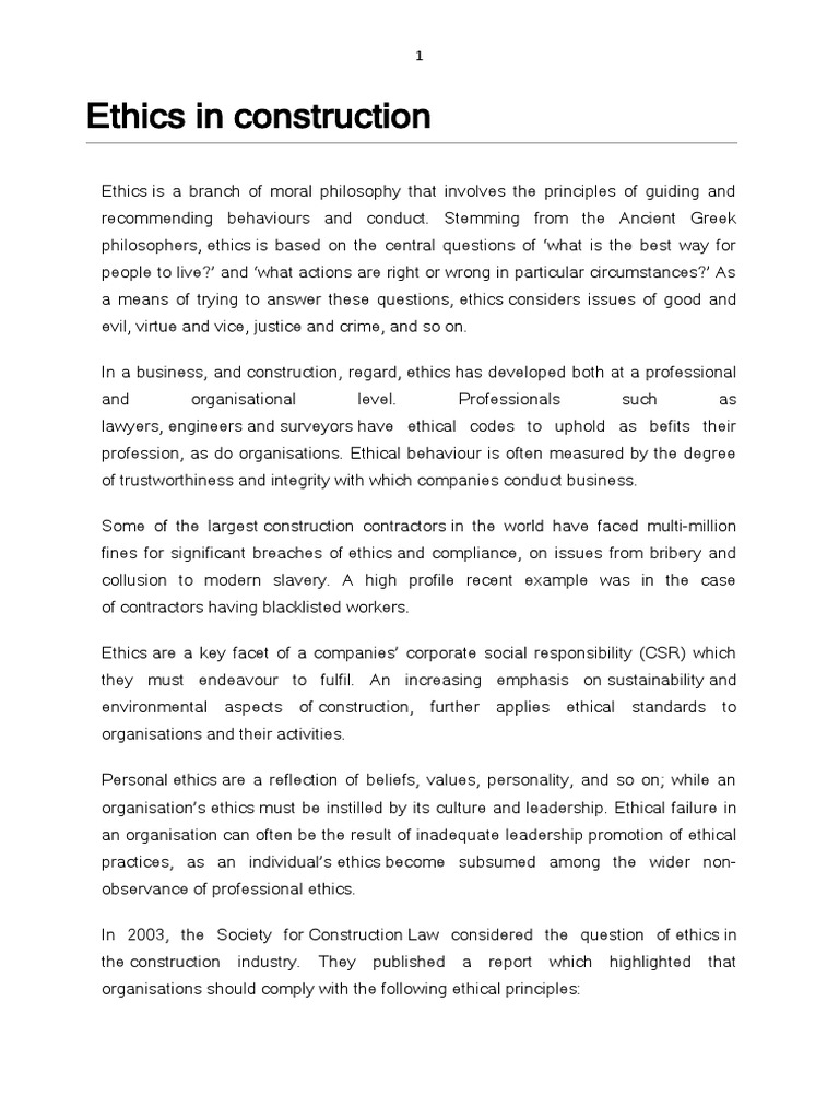 Ethics in Construction | PDF | Integrity | Corporate Social Responsibility