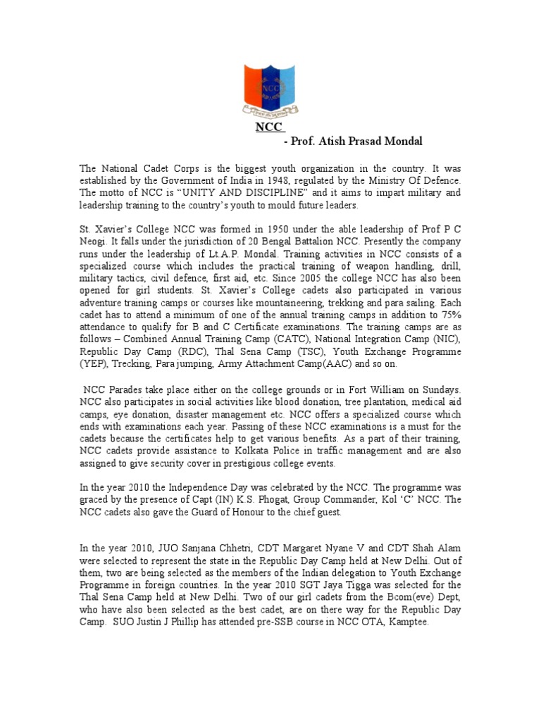NCC: History and Activities Overview | PDF | Military Education And ...