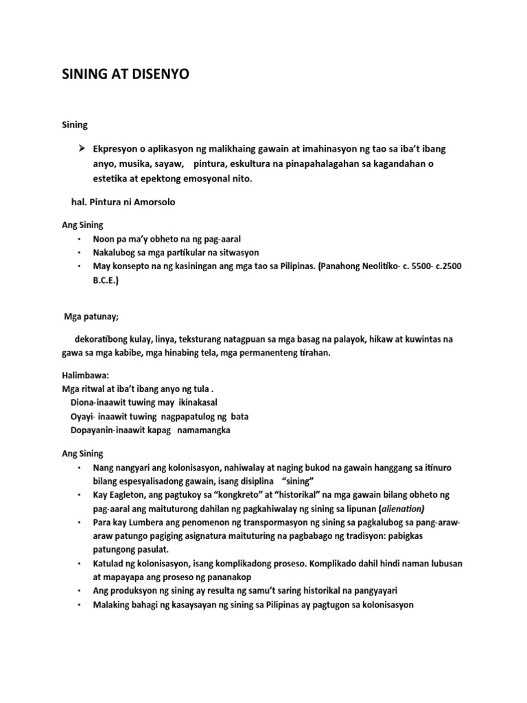 Sining at Disenyo Handouts | PDF