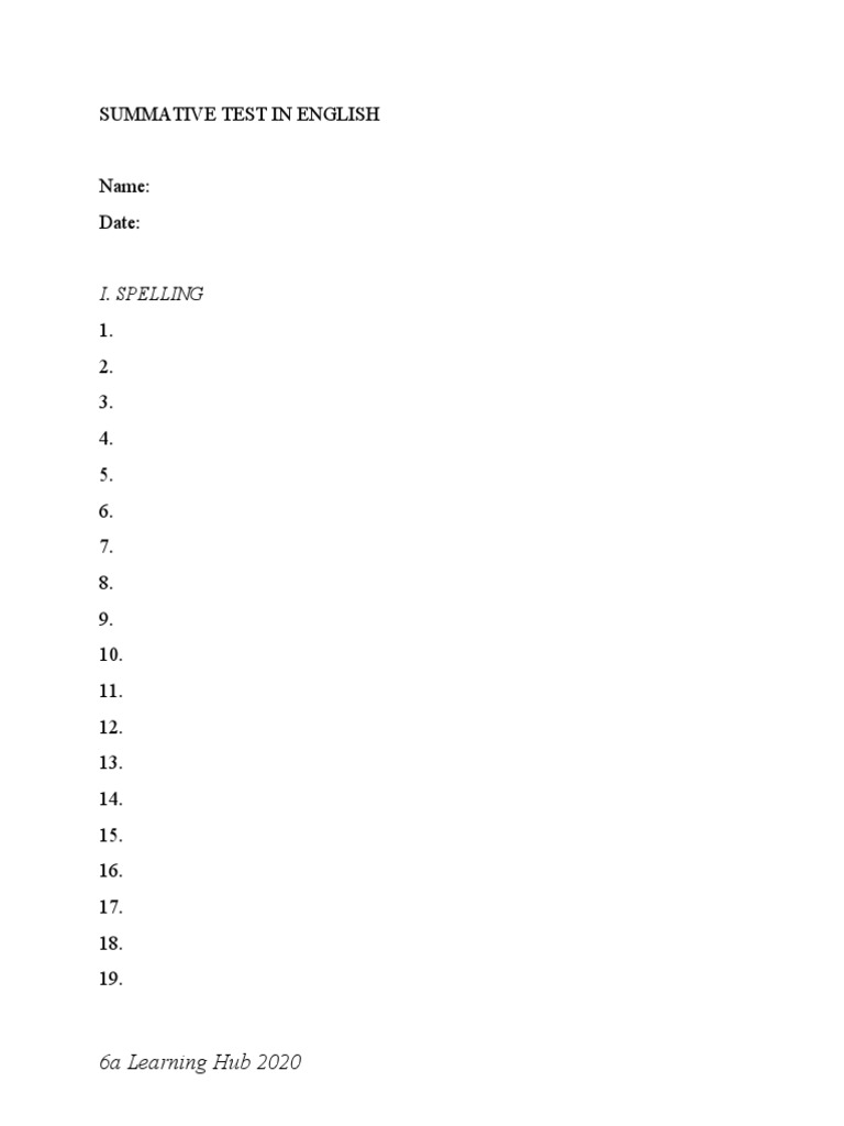 Summative Test in English I | PDF