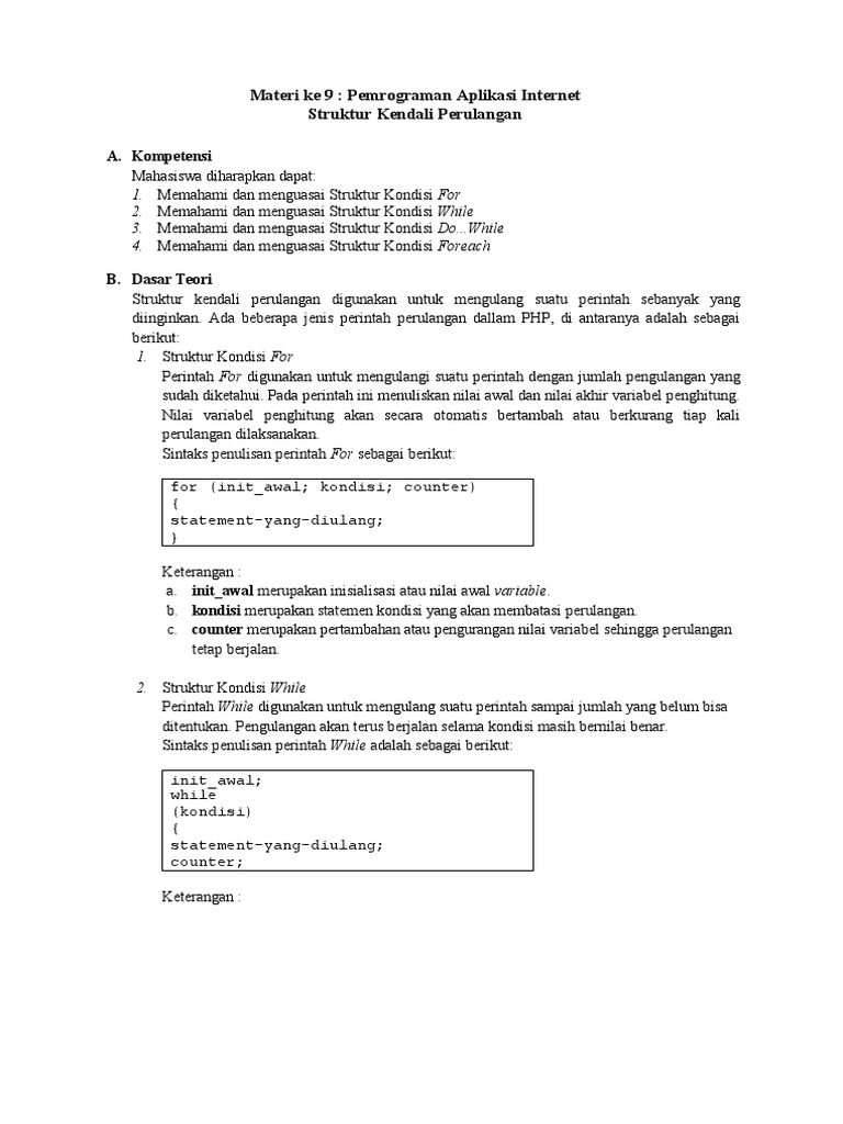 Pert - 9 - PAI - Perulangan PHP | PDF | Metode & Bahan Ajar