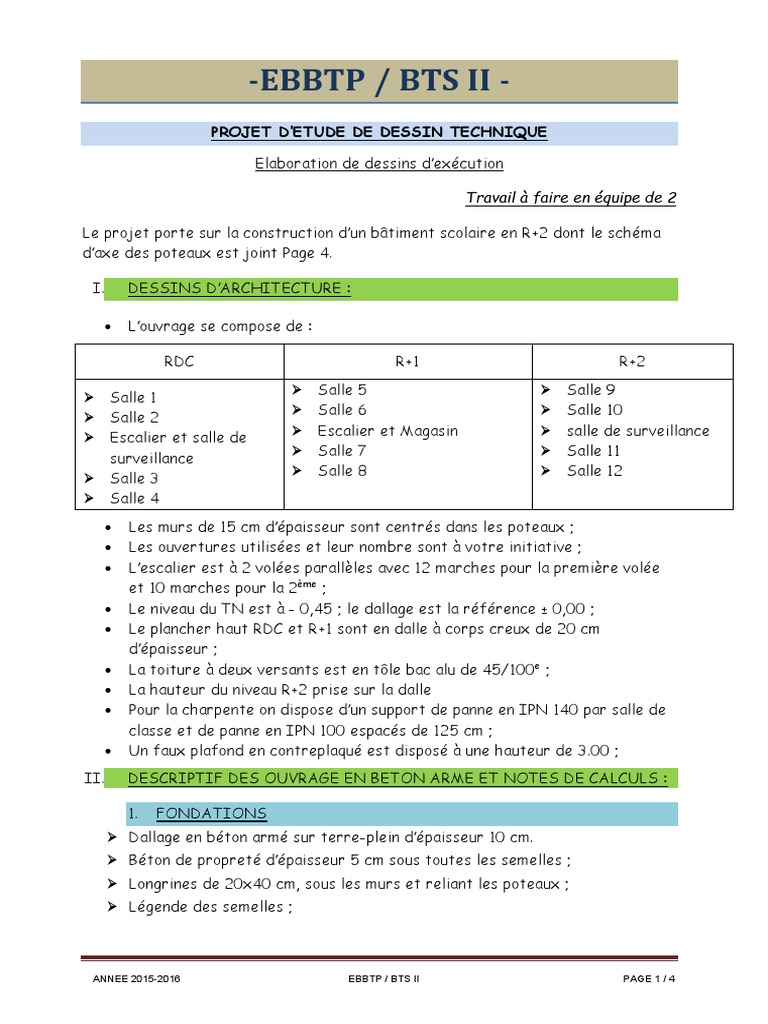 Projet BTS Ii 2015-2016 PDF | PDF | Béton armé | Génie du bâtiment