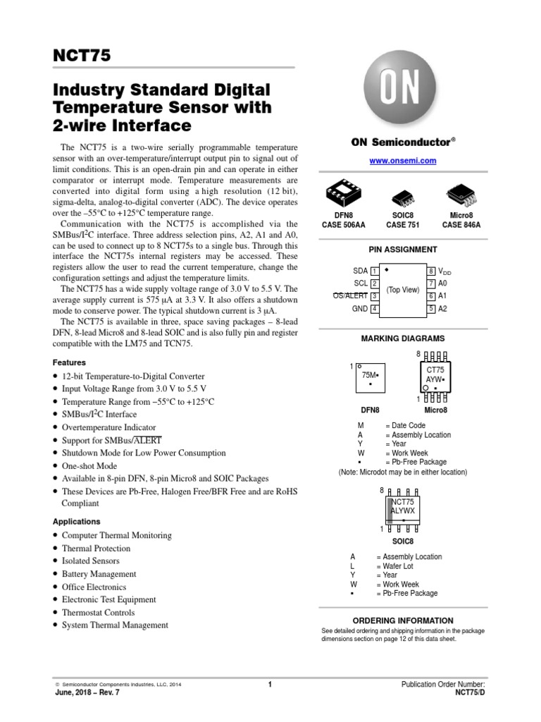 NCT75 Industry Standard Digital Temperature Sensor With 2 Wire ...