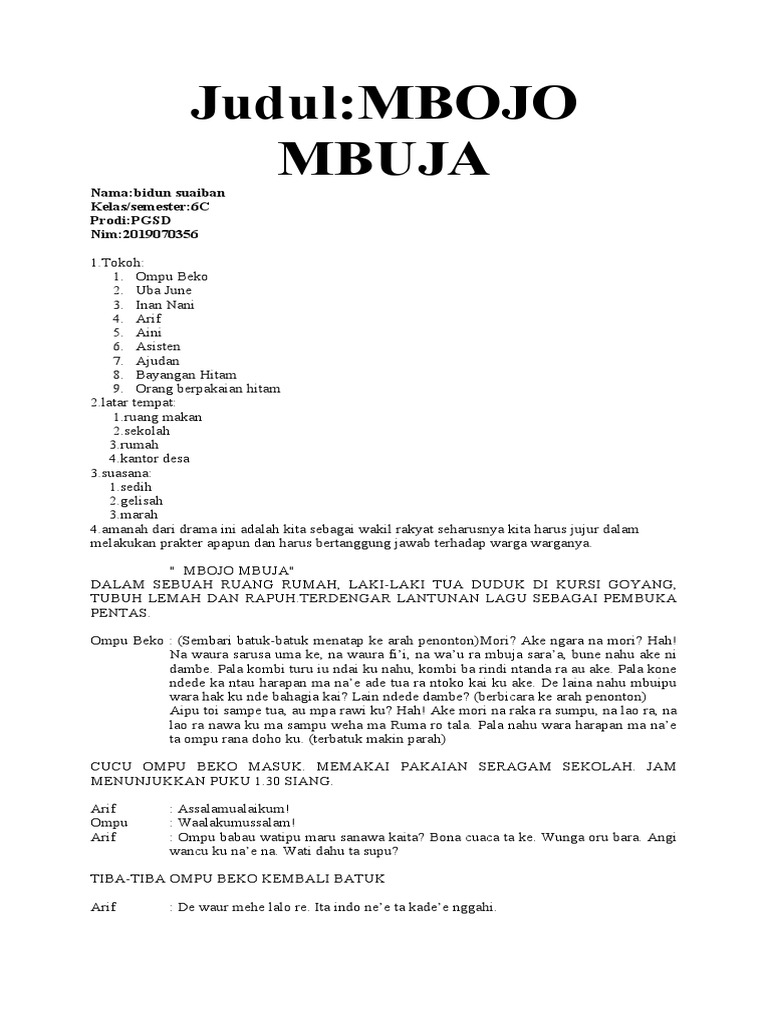 Naskah Drama MBOJO MBUJA | PDF