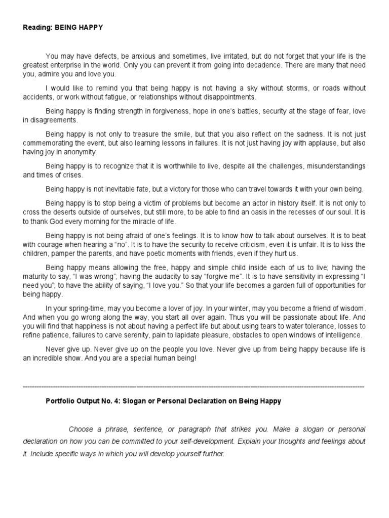 Reading - Being Happy | PDF | Cooking, Food & Wine | Self-Improvement