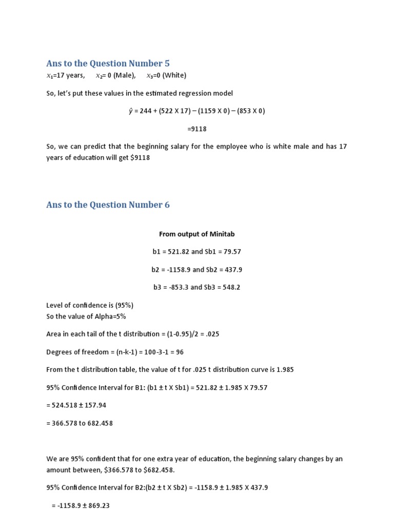 Ans To The Question Number 5: From Output of Minitab | PDF | P Value | Errors And Residuals