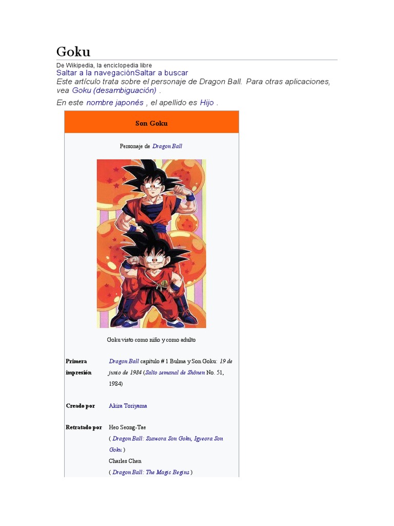 Biografía de Goku: Orígenes y Evolución | PDF | esfera del dragón | Manga