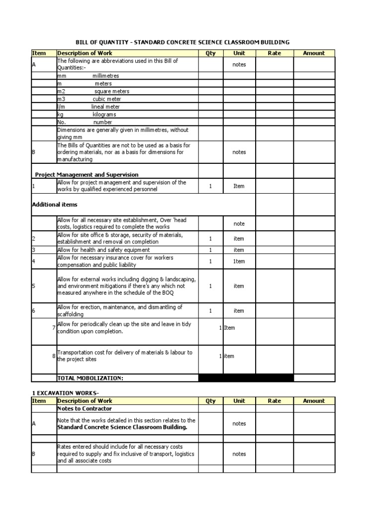 BoQ Format For Residential Building Excel And PDF (Free, 40% OFF