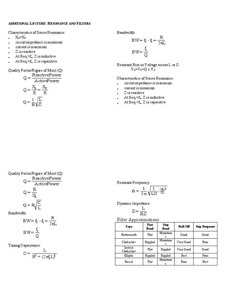 4+formulas Add Resonance and Filters | PDF | Electronic Filter ...