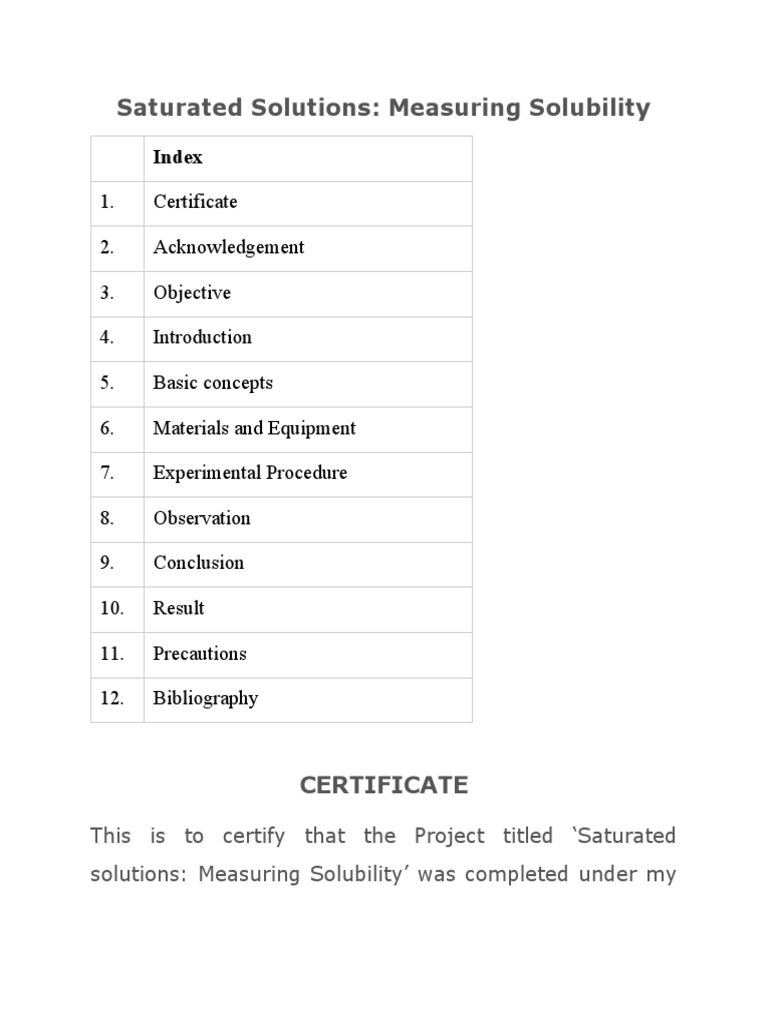Saturated Solutions: Measuring Solubility: Index | PDF