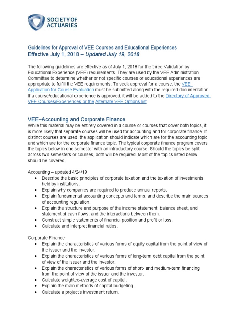 Guidelines For Approval of VEE Courses and Educational Experiences ...