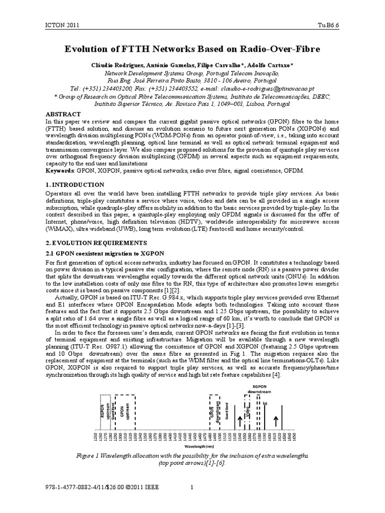 Evolution of FTTH Networks Based On Radio-Over-Fibre | PDF | Wavelength ...