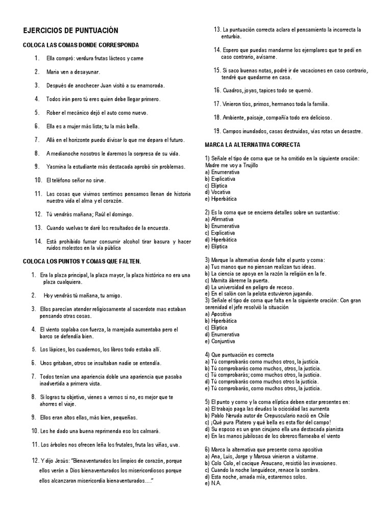 Ejercicios de Puntuación y Comas | PDF | Oración