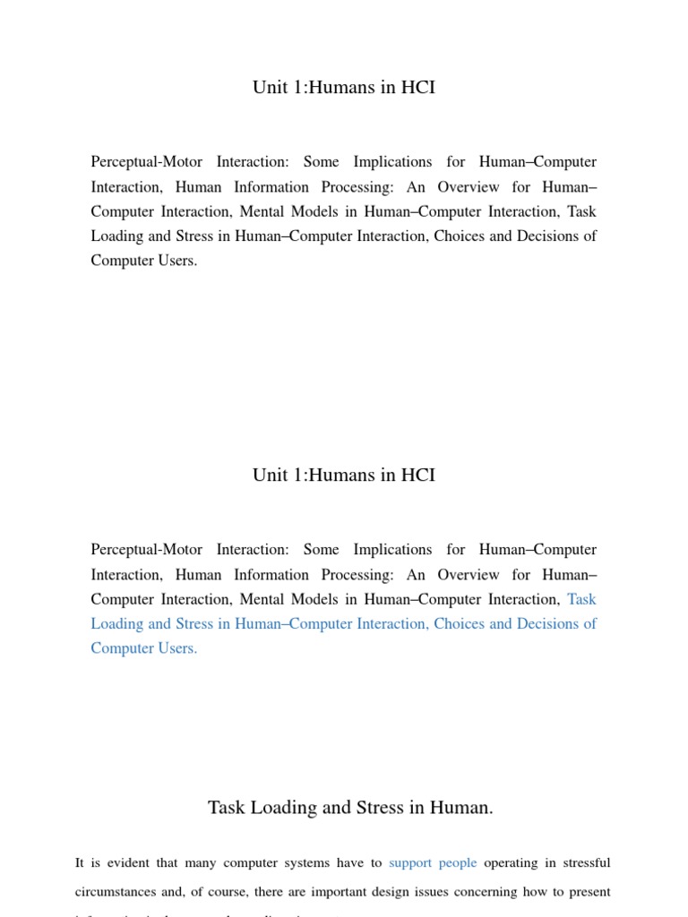 Unit 1:humans in HCI | PDF | Workload | Human–Computer Interaction