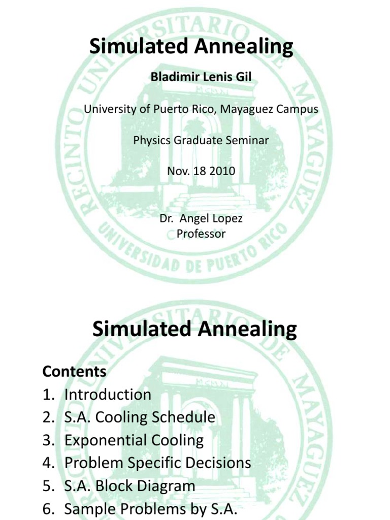 Simulatedannealing Prof Bladimir Lenis Gil Universidad de Puerto Rico Nov 2010 | PDF