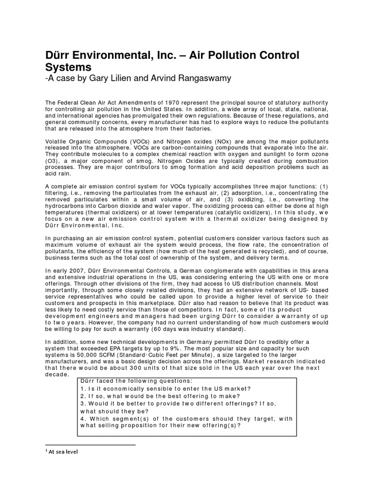 Dürr Environmental Case Analysis Assignment | PDF | Volatile Organic ...