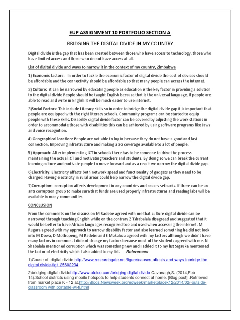 Bridging The Digital Divide in My Country: Eup Assignment 10 Portfolio ...