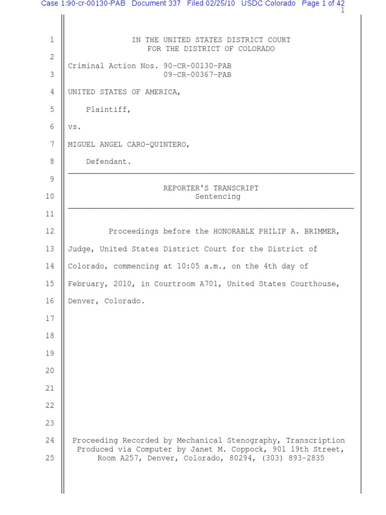 Miguel Caro Quintero Sentencing Hearing Transcript | PDF | Presentence ...