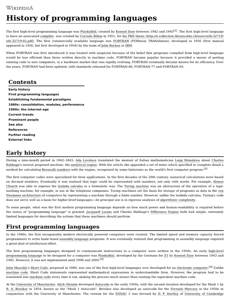 History of Programming Languages | PDF | Programming Language ...