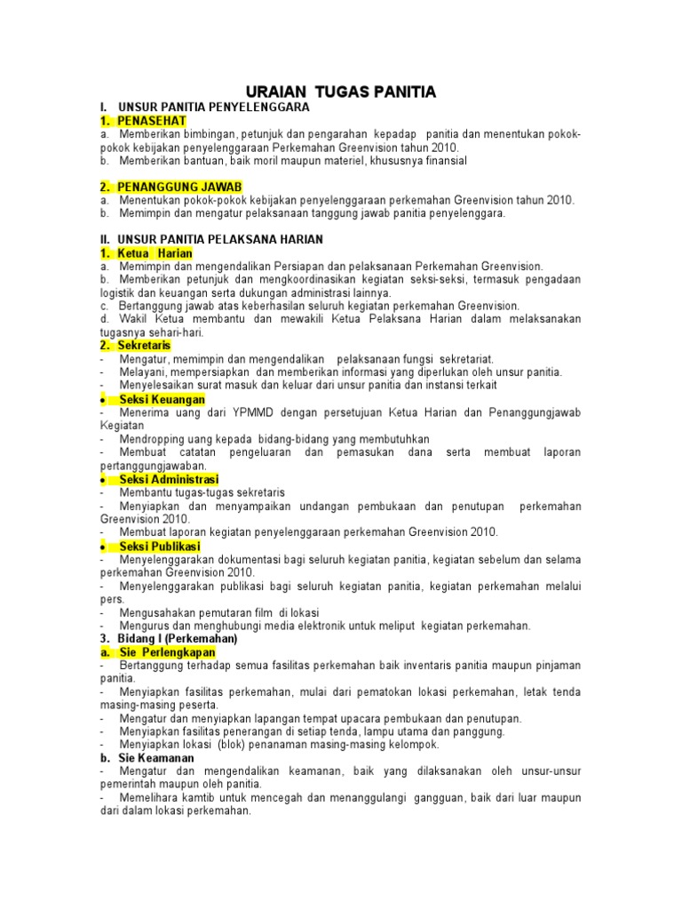 Uraian Tugas Panitia | PDF