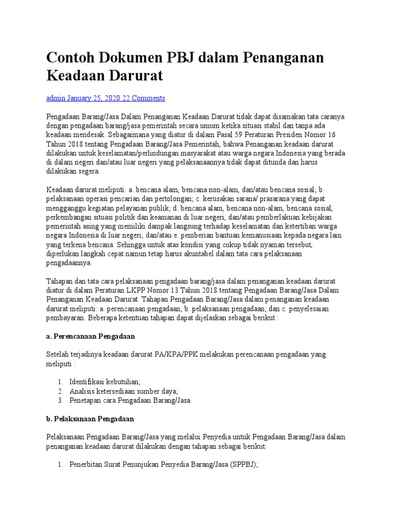 Contoh Dokumen PBJ Dalam Penanganan Keadaan Darurat | PDF