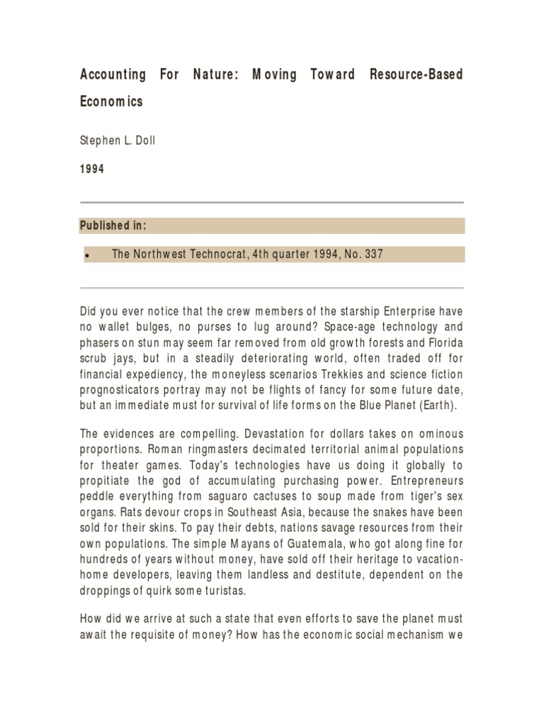 Accounting For Nature | PDF | Resource | Money