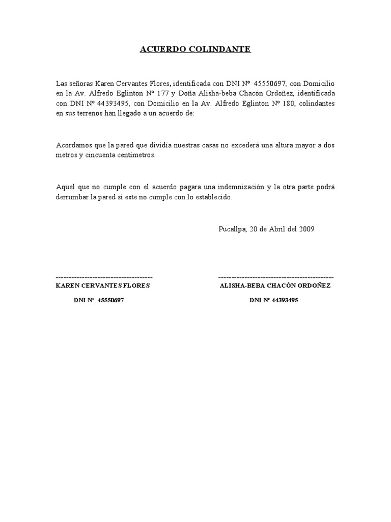 Acuerdo Colindante | PDF